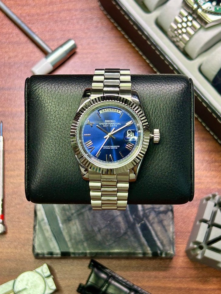 Seiko Day Date Rolex Mod in Blue Dial 39mm Casing, Men's Fashion ...