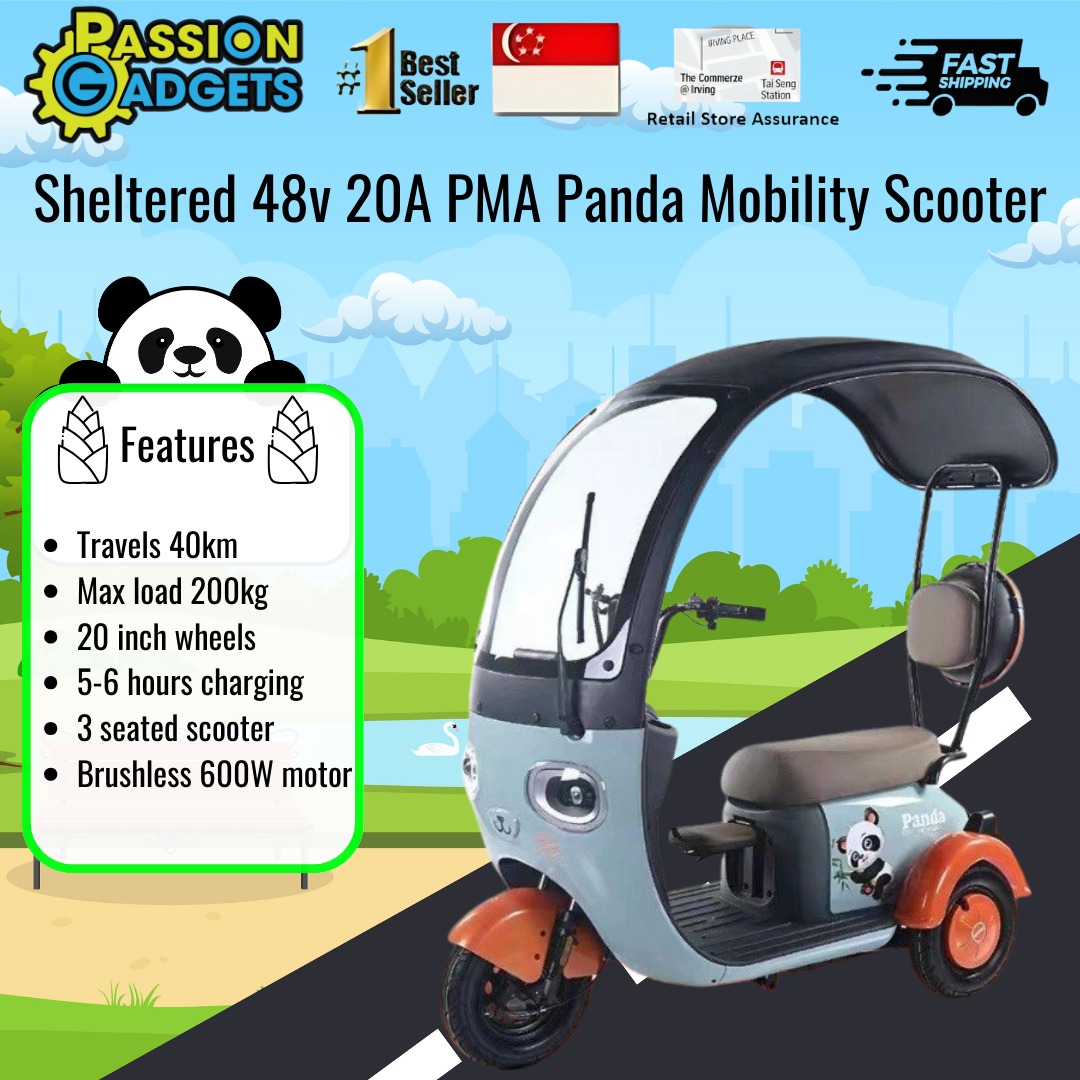 Sheltered 48v 20Ah PMA Panda Mobility Electric Scooter 3 Seats Storage ...