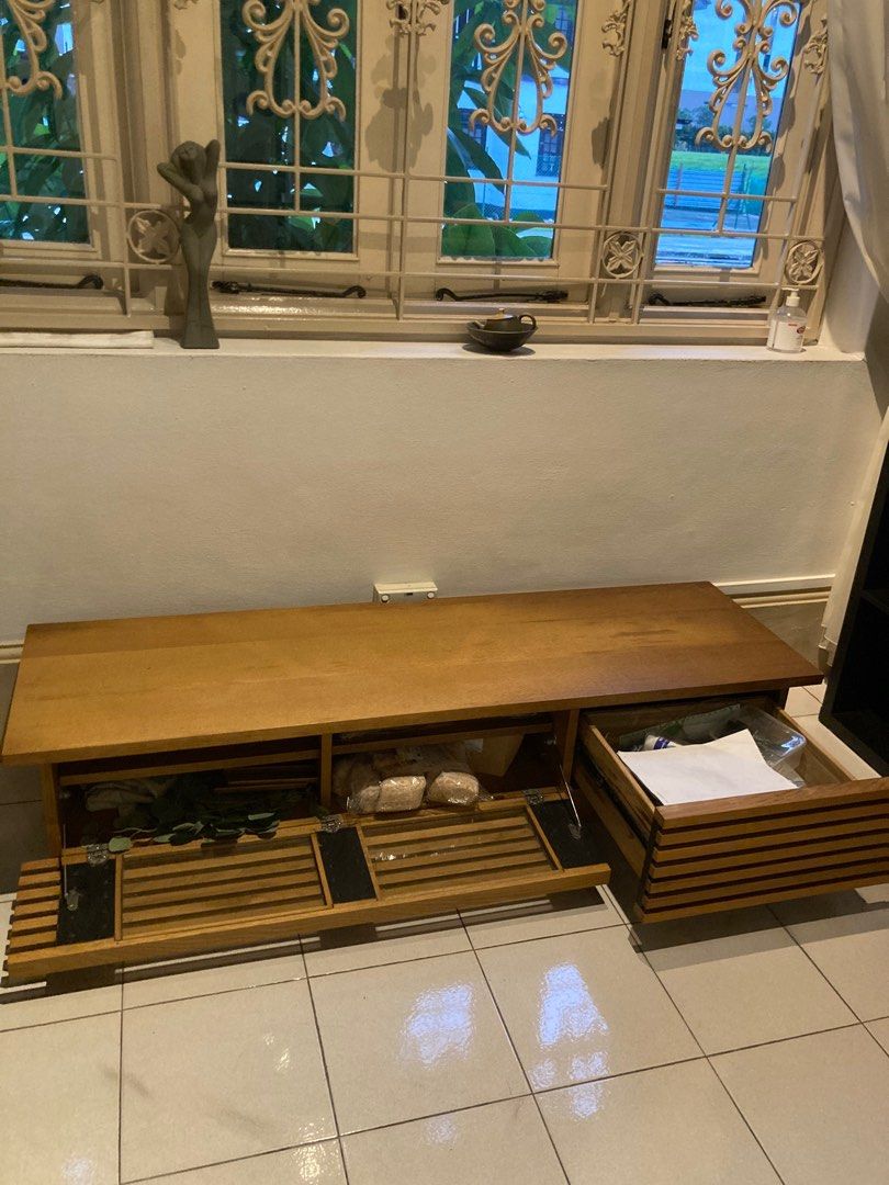 Slatted Wood TV Console, Furniture & Home Living, Furniture, TV ...
