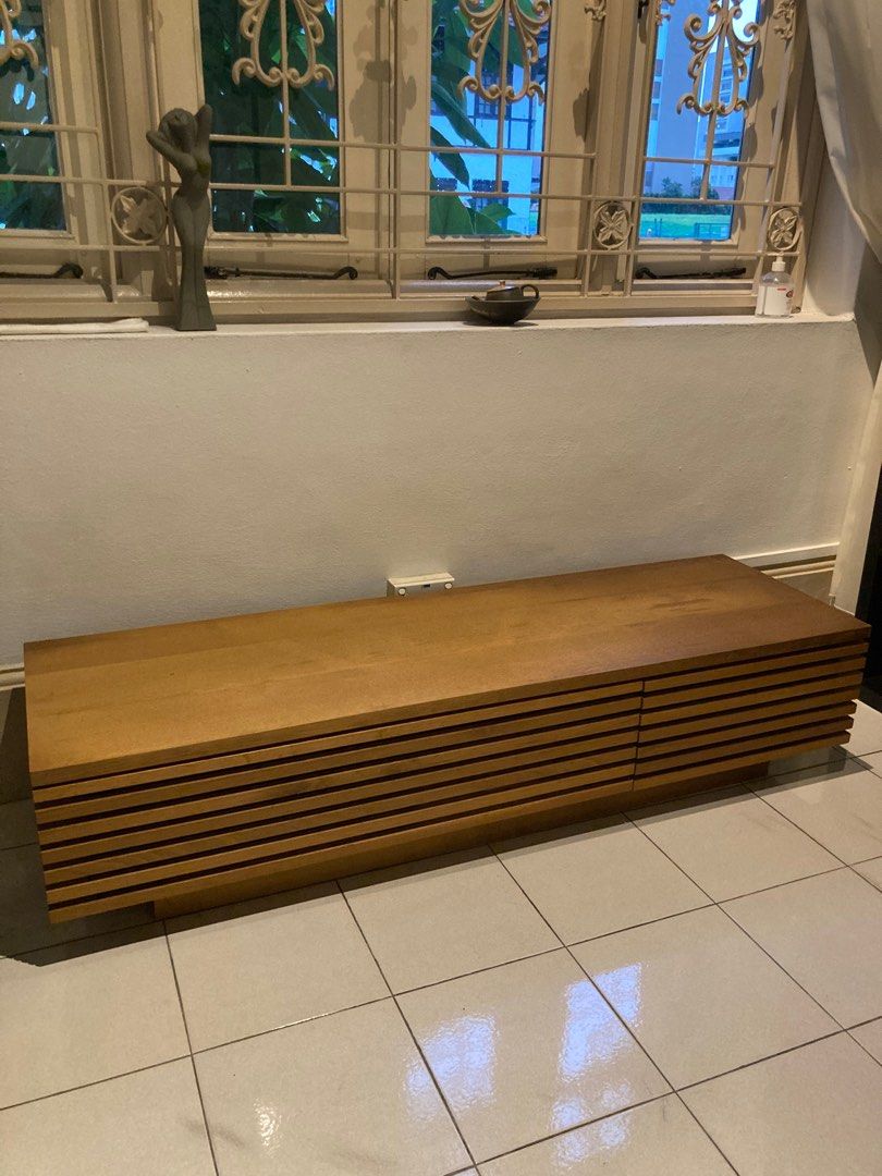 Slatted Wood TV Console, Furniture & Home Living, Furniture, TV ...