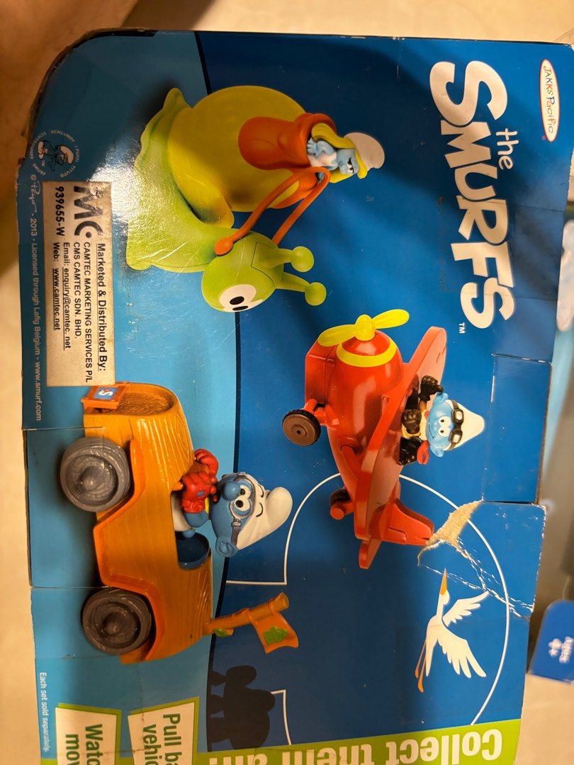 Smurfs set at beach and log car, Hobbies & Toys, Toys & Games on Carousell