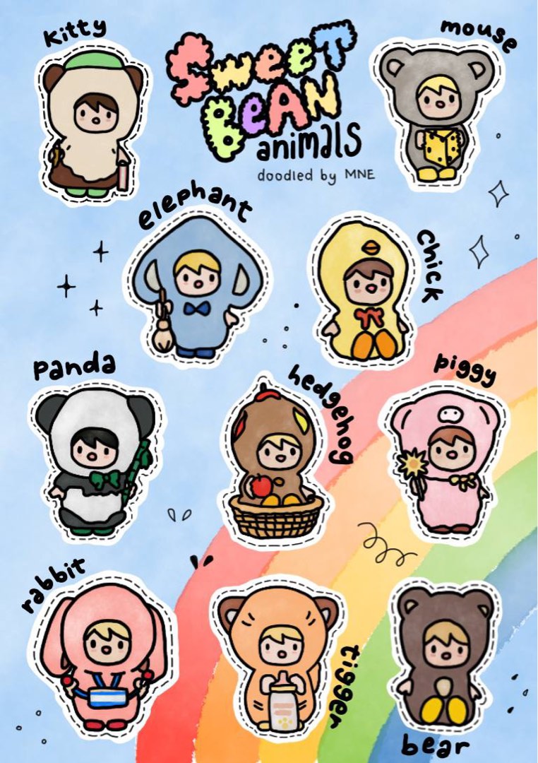 Sweet Bean Animals Sticker Sheet by mnestudio, Hobbies & Toys ...