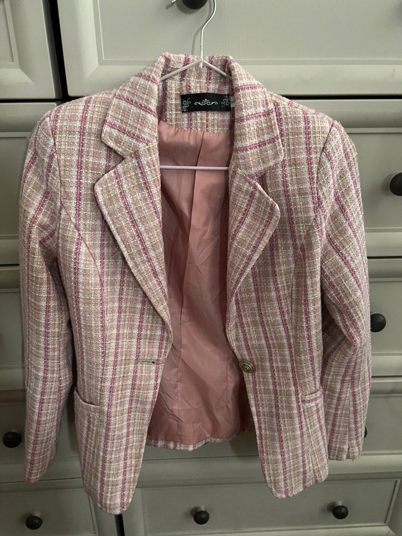 Tweed Pink Blazer, Women's Fashion, Coats, Jackets and Outerwear on ...
