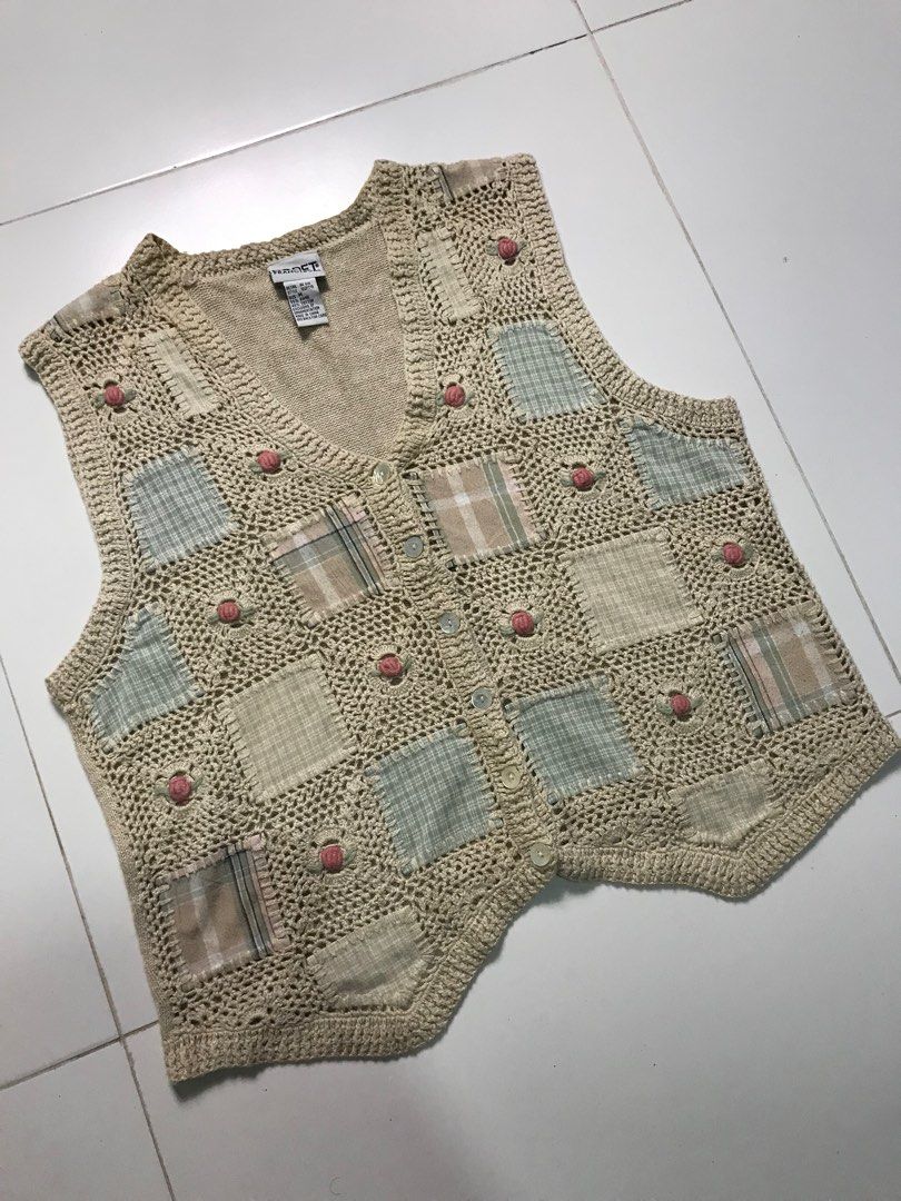 Vintage 90s Koret Francisca sweater vest patchwork, Women's Fashion ...