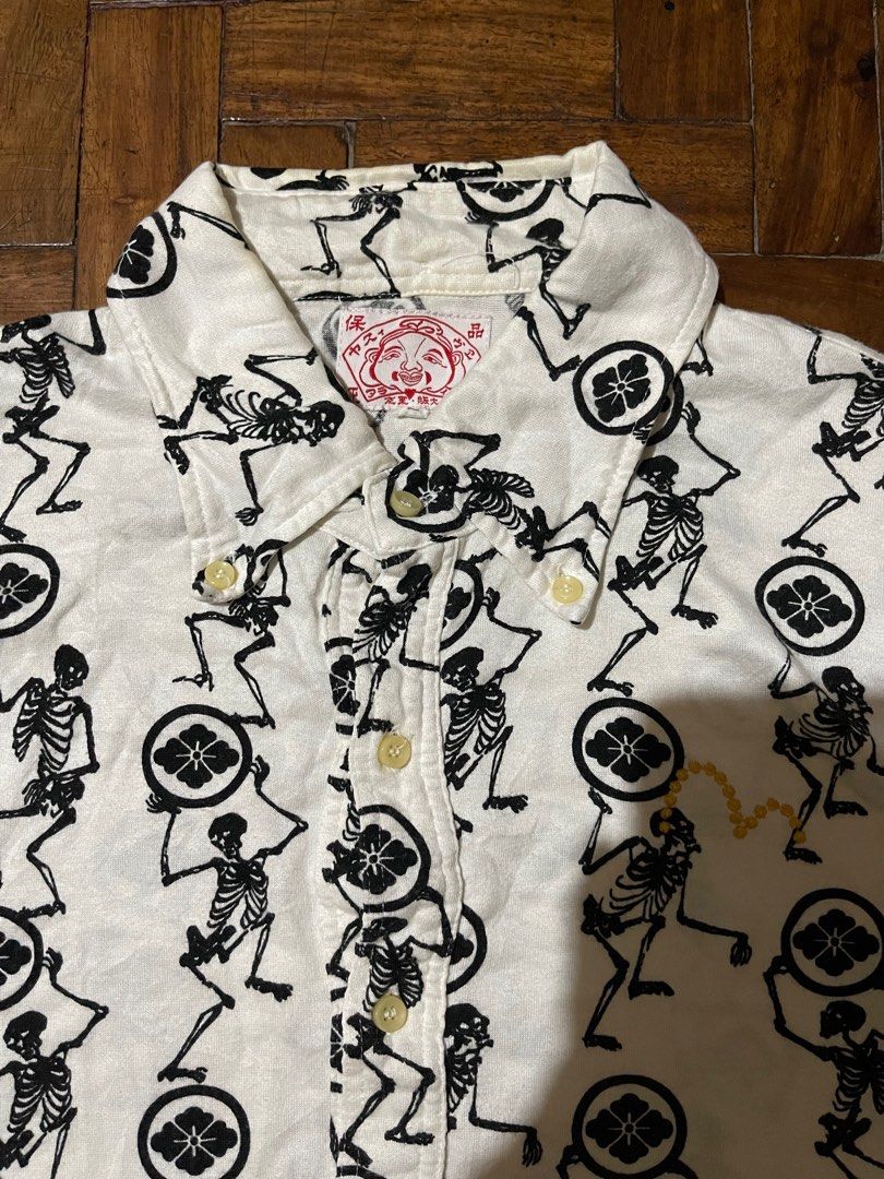 VINTAGE EVISU DANCING SKELETON ALL OVERPRINT POLO SHIRT, Men's Fashion ...