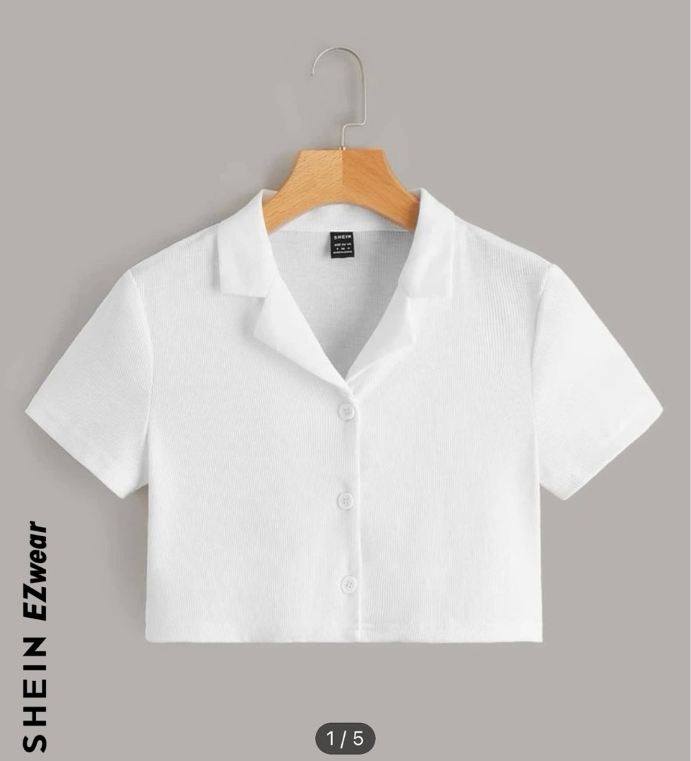 White Button Crop Top, Women's Fashion, Tops, Shirts on Carousell
