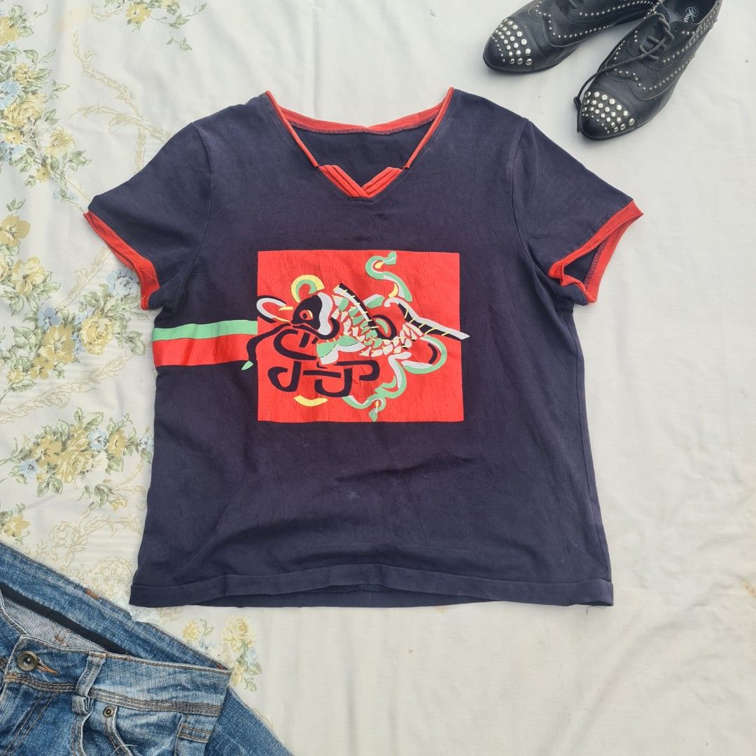 90s y2k graphic contrast lining boxy blokette shirt, Women's Fashion ...