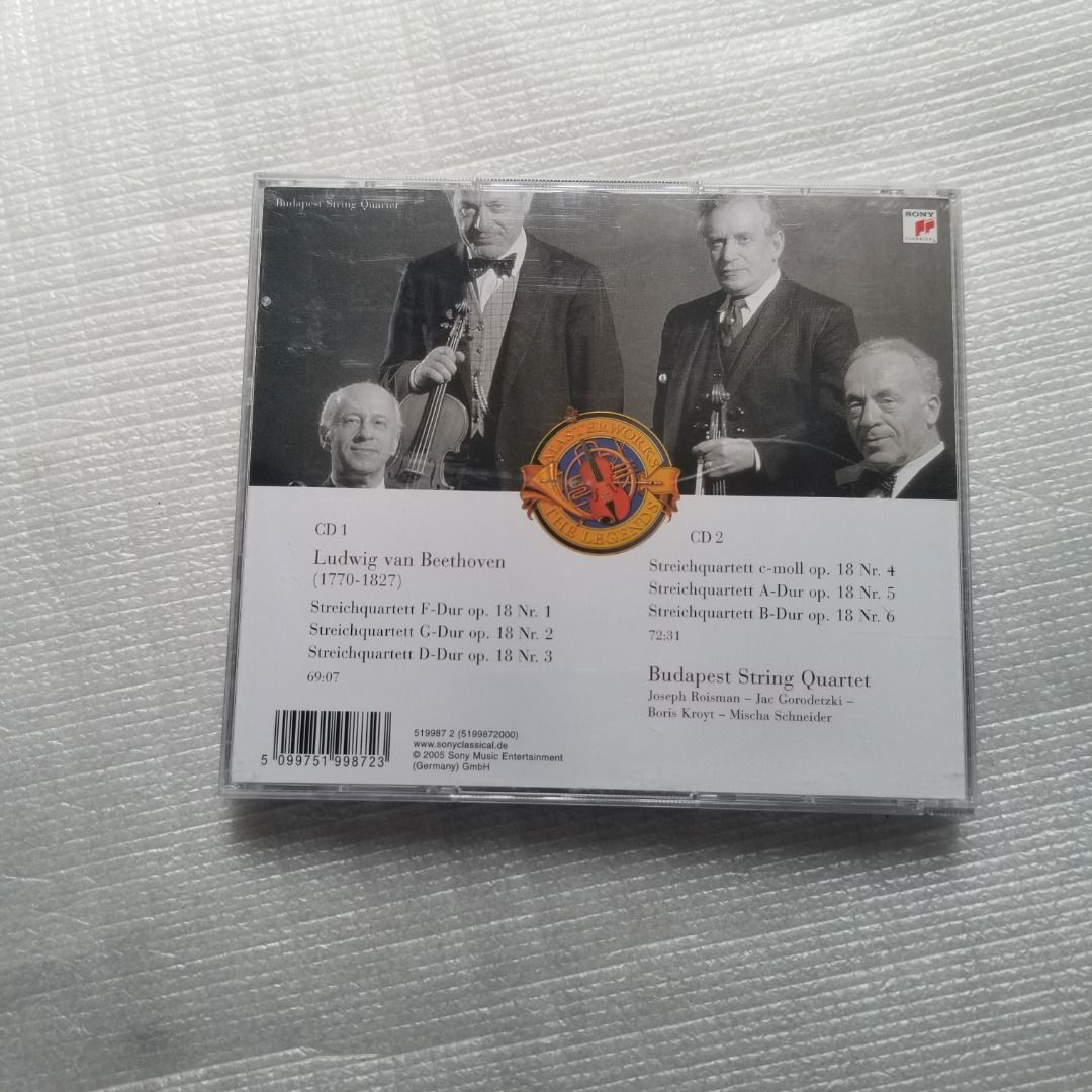 Beethoven – String Quartets, op.18 / Budapest String Quartet / Sony奧地利版2CD, 興趣及遊戲, 音樂、樂器 & 配件 ...