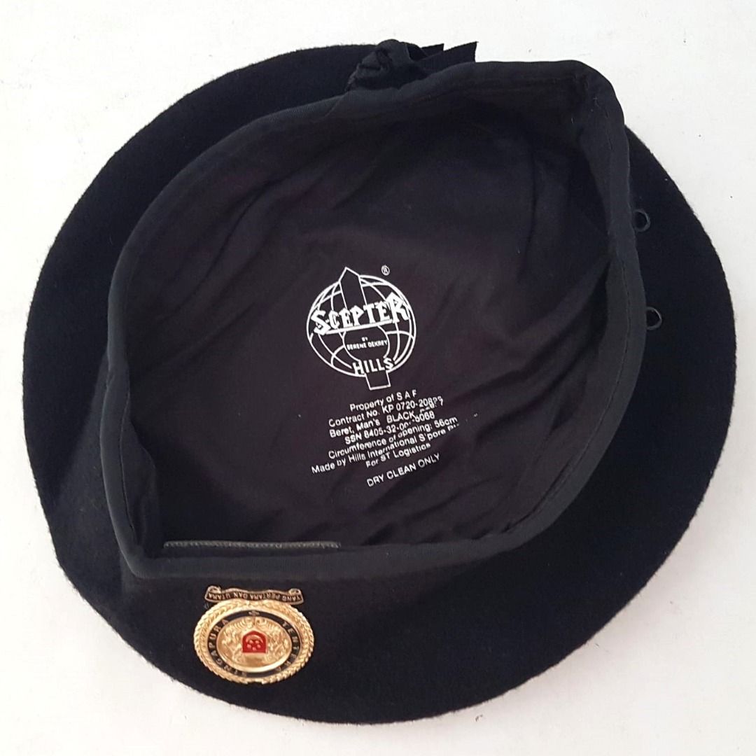 Black SAF Beret with Crest, Size 7, Rare Collectibles, Singapore Armed ...