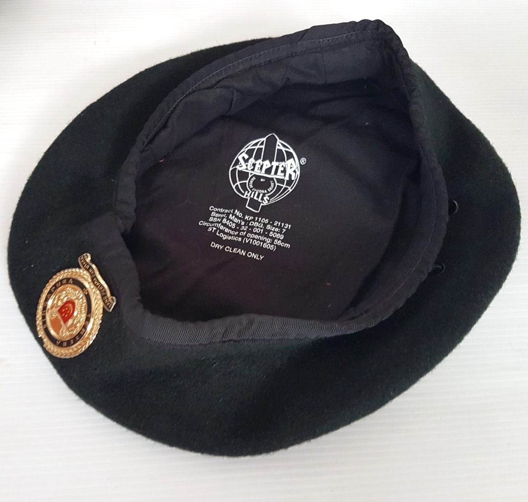 BLUE SAF Beret with Crest, Size 7, Rare Collectibles, Singapore Armed ...