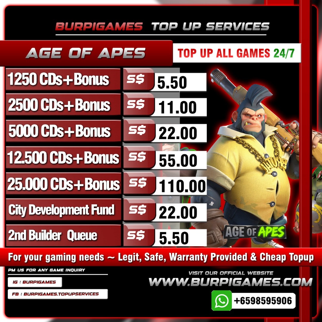[CHEAP] AGE OF APES TOP UP - ANY BUNDLES RECHARGE, Video Gaming, Gaming ...