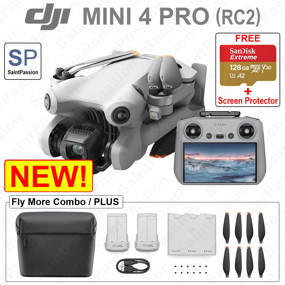 DJI Mini 4 Pro (RC2) Fly More Combo - 4K HDR 3-Axis True Vertical ...