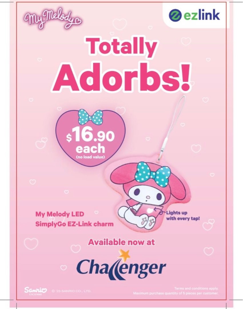 Instocks - Authentic Sanrio my melody LED simply go light up EZ-Link EZLink charm keychain ...