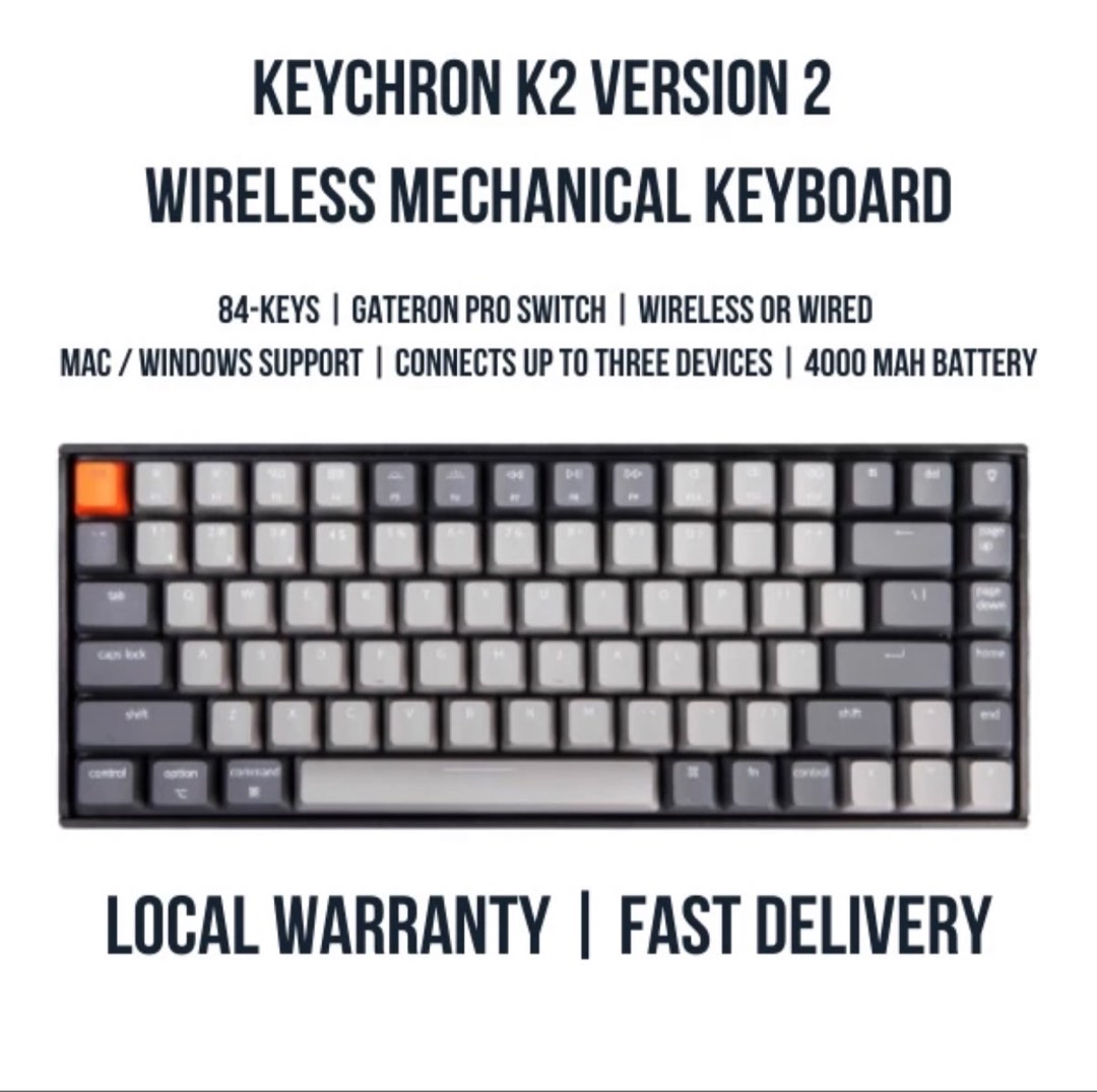 Keychron K2 V2 Wireless Mechanical Keyboard white backlight gateron red ...