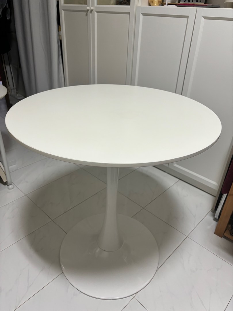Korea Style Round White Table, Furniture & Home Living, Furniture ...