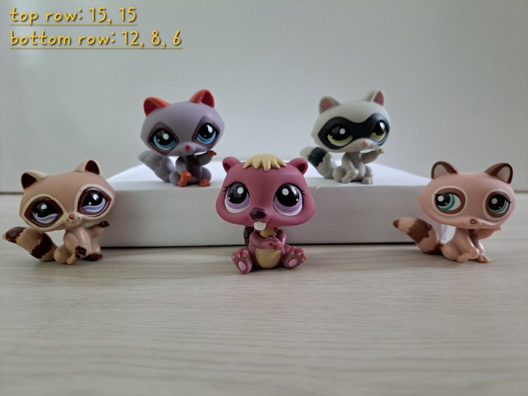 WTS LPS littlest pet shop raccoons, beaver, pig, polar bear, fish, cow ...