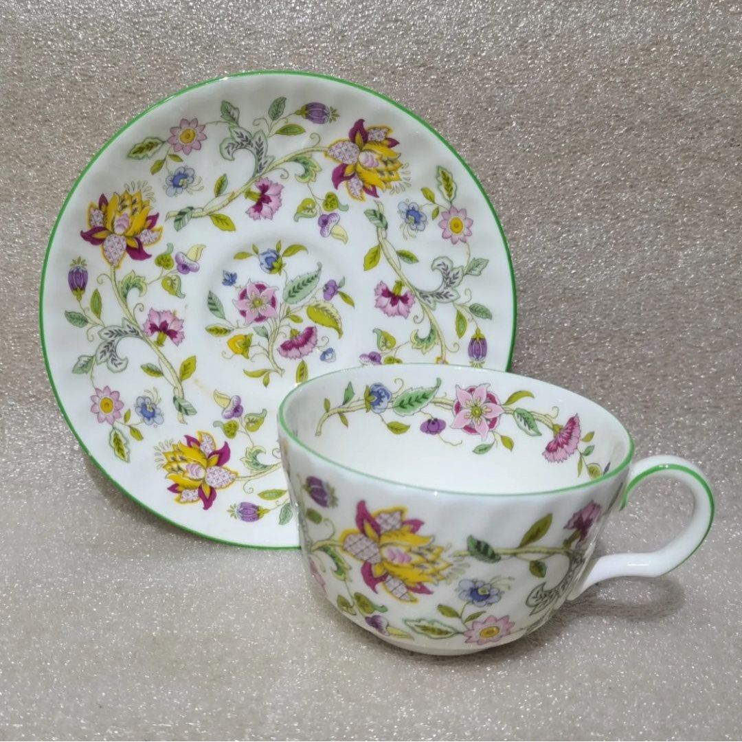 Minton Haddon Hall Cup and Saucer (Green rim), Furniture & Home Living ...