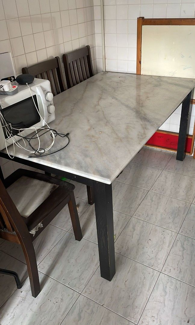 Strong Marble Wooden Dining Table And 6 Chairs, Furniture & Home Living ...