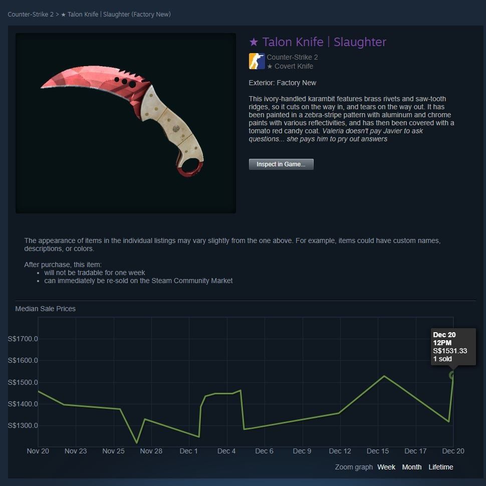 [FACTORY NEW] Talon Knife Slaughter [CS2], Video Gaming, Gaming Accessories, In-Game Products on ...
