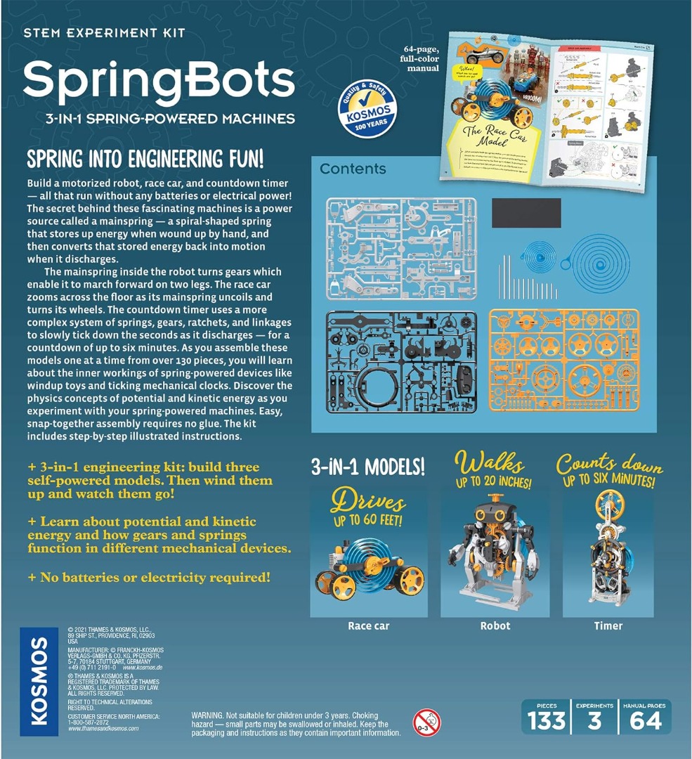 Thames & Kosmos SpringBots STEM Kit | Build 3 Spring-Powered Robots ...