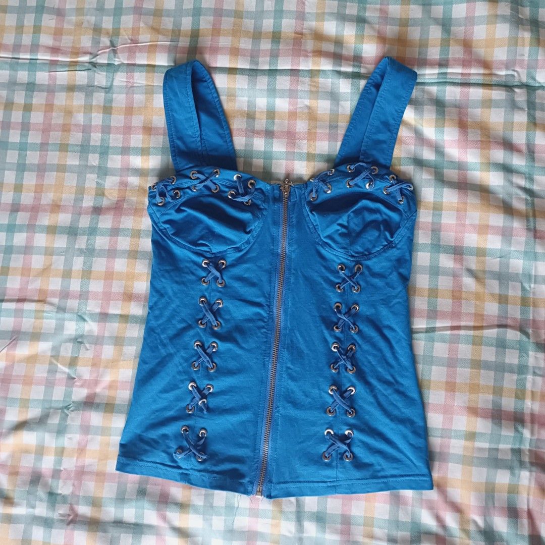 Y2K corset top electric bright blue acubi streetwear cybercore club top ...