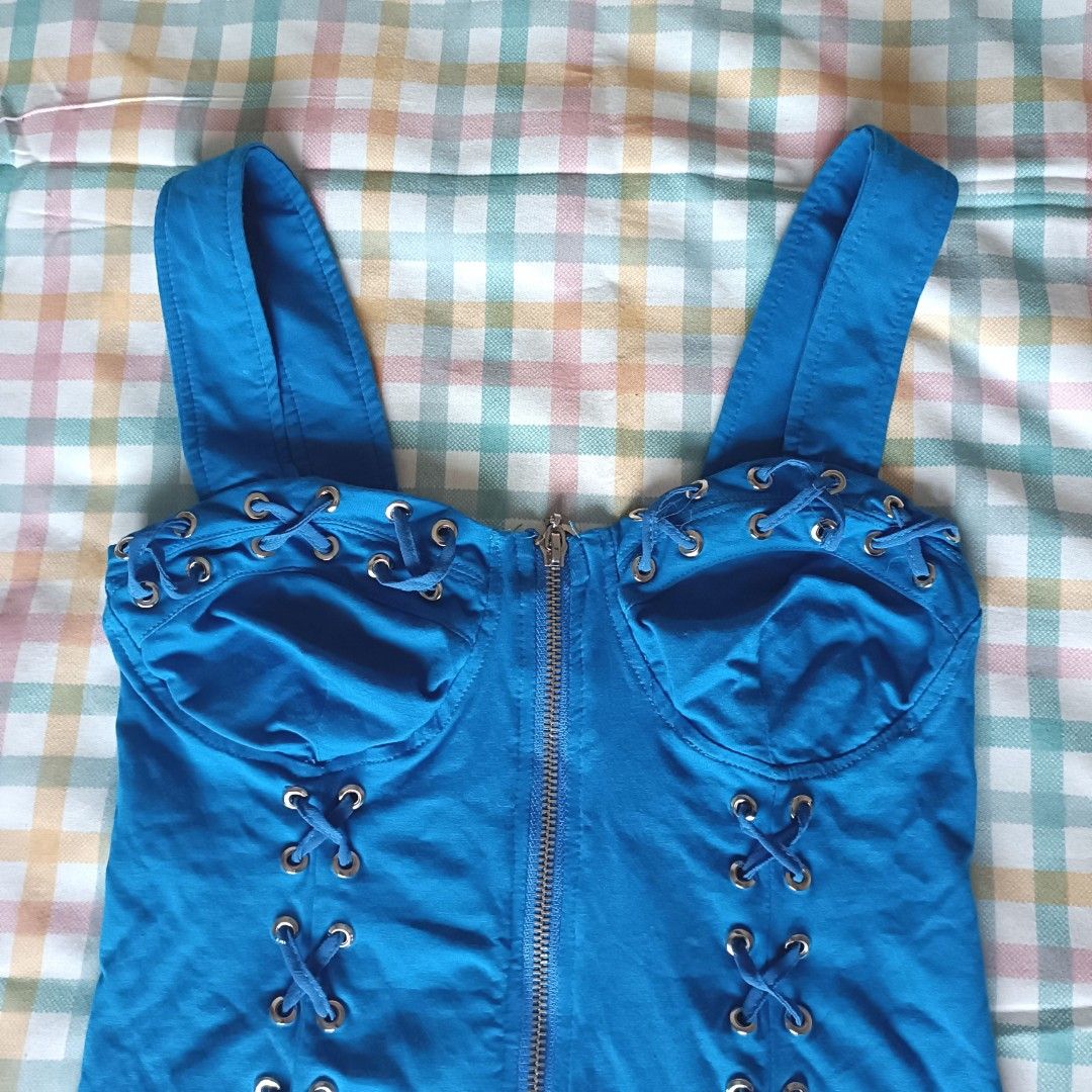 Y2K corset top electric bright blue acubi streetwear cybercore club top ...