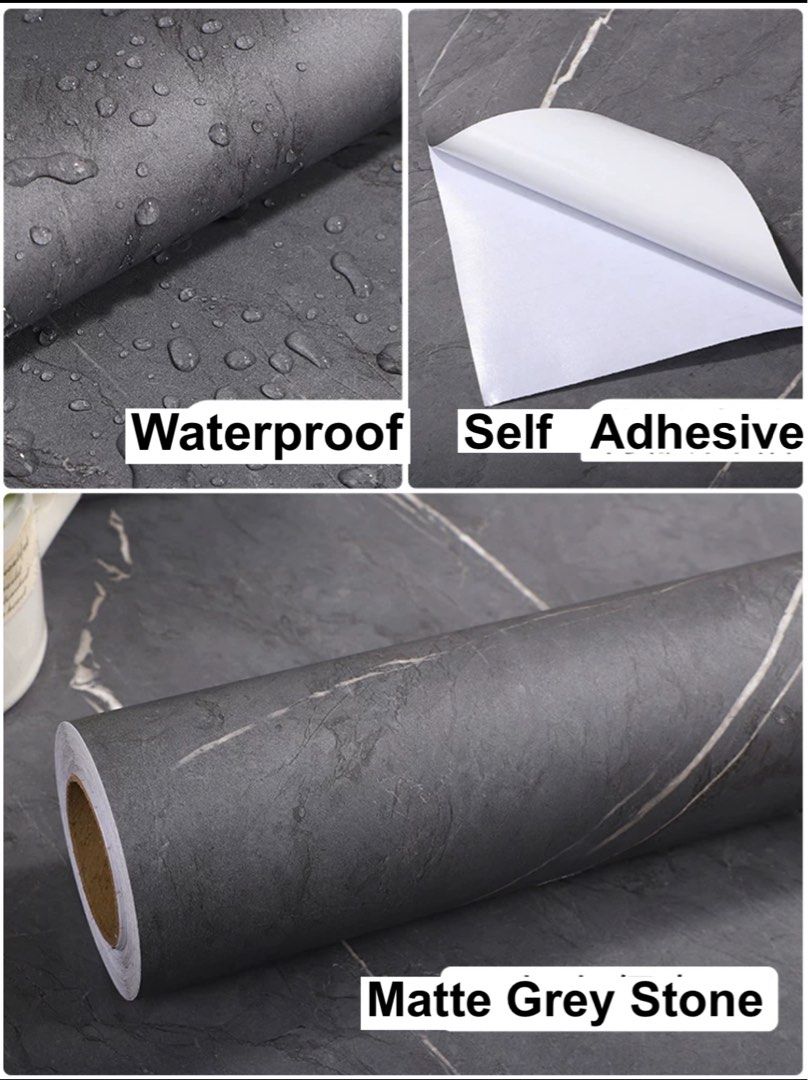80cm x 5 Metres Matte Grey Stone PVC Stickers Wallpaper Decal Wardrobe ...