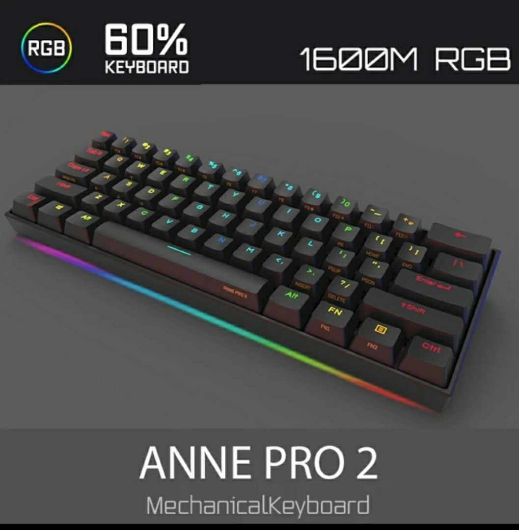 Anne Pro 2 60%Mechanical Keyboard Wireless Bluetooth Type-C Backlit RGB Portable Mini Keyboard ...