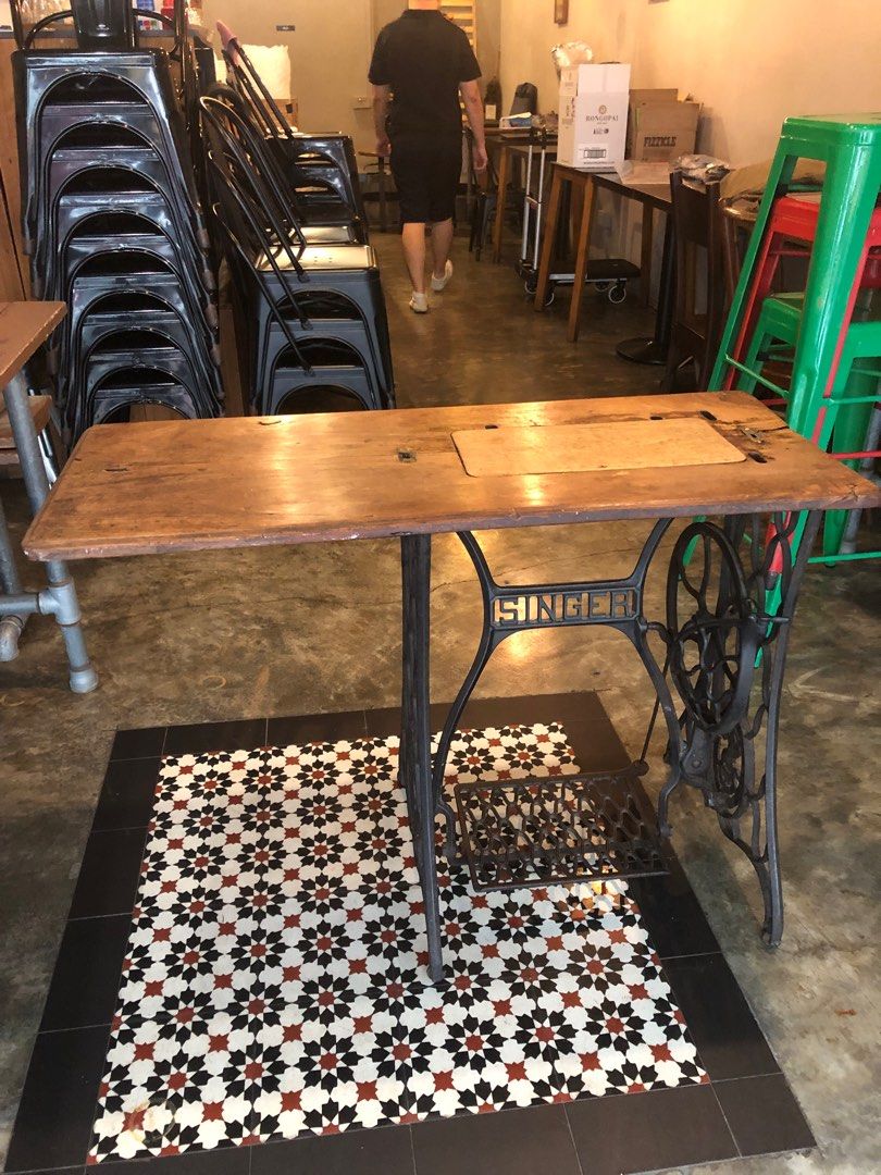 Antique singer sewing table with original wood top, Furniture & Home ...