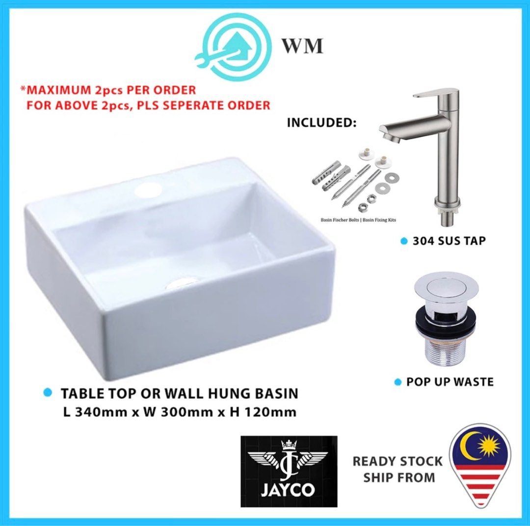 Bathroom Ceramic Basin with Sus tap, Furniture & Home Living, Bathroom ...