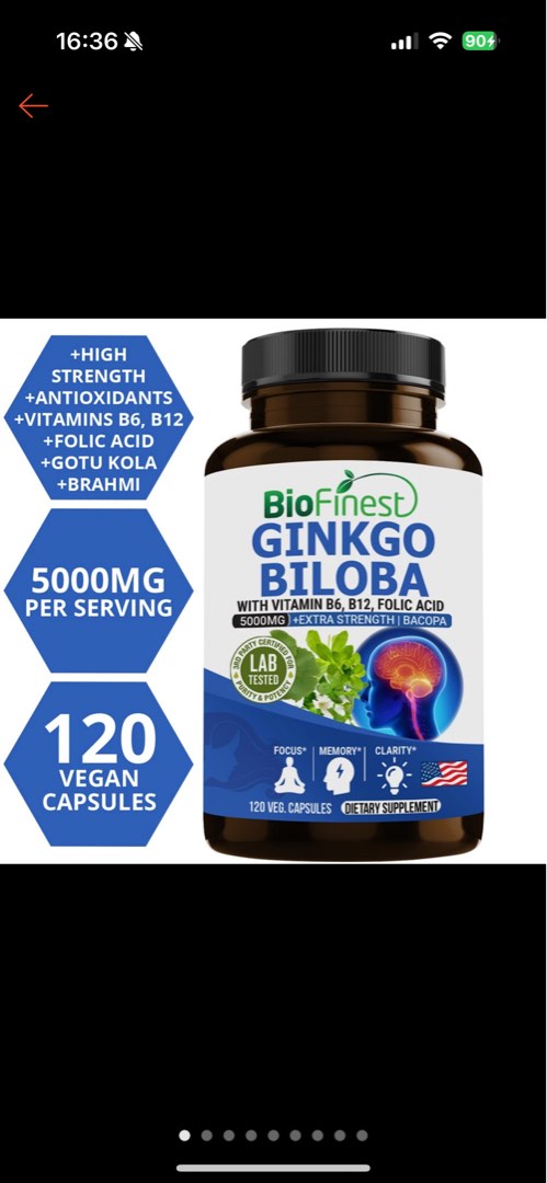 Biofinest Ginkgo Biloba 5000mg Supplement - Vitamin B6 B12 Folic Acid ...