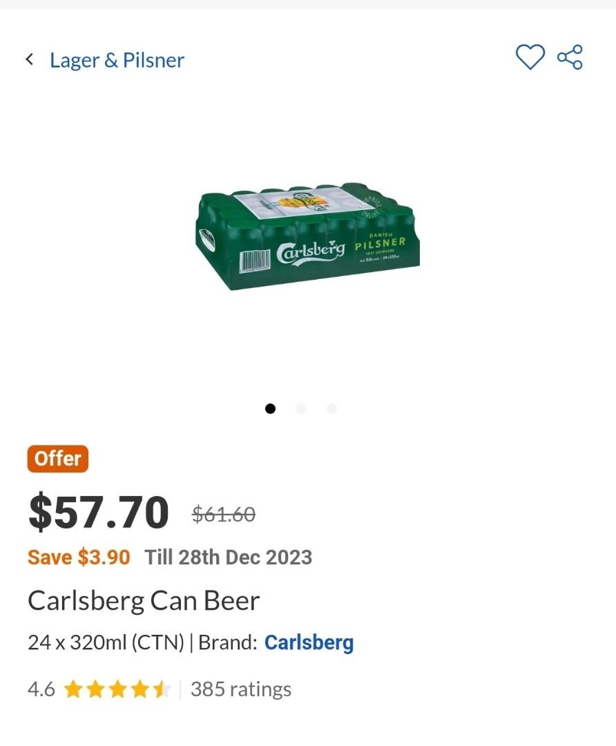 Calsberg Beer cans 320ml × 24, Food & Drinks, Alcoholic Beverages on ...