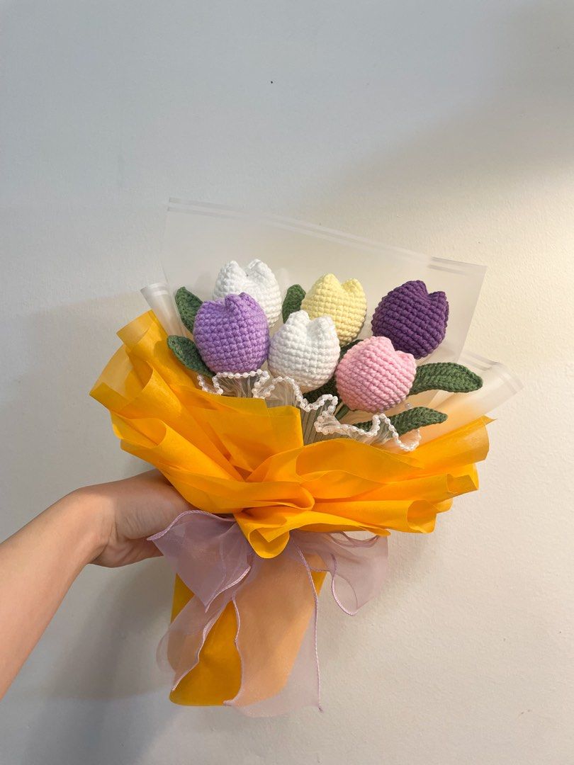 Crochet Rainbow Chubby Tulips Bouquet, Hobbies & Toys, Stationery ...