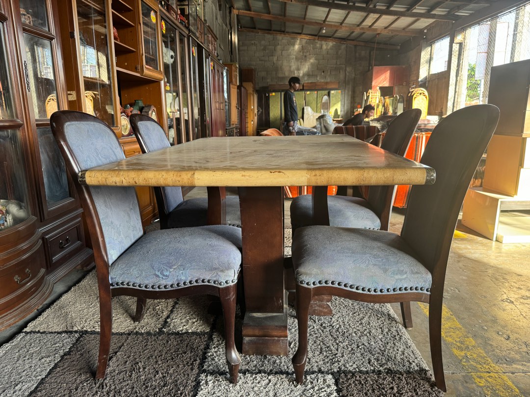 Dining table marmol top with 4 chairs, Furniture & Home Living ...