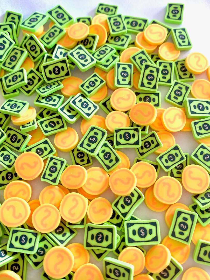 Dollar Bill & Gold Coin Polymer Clay Slices Assorted Sprinkle Mix Bag ...