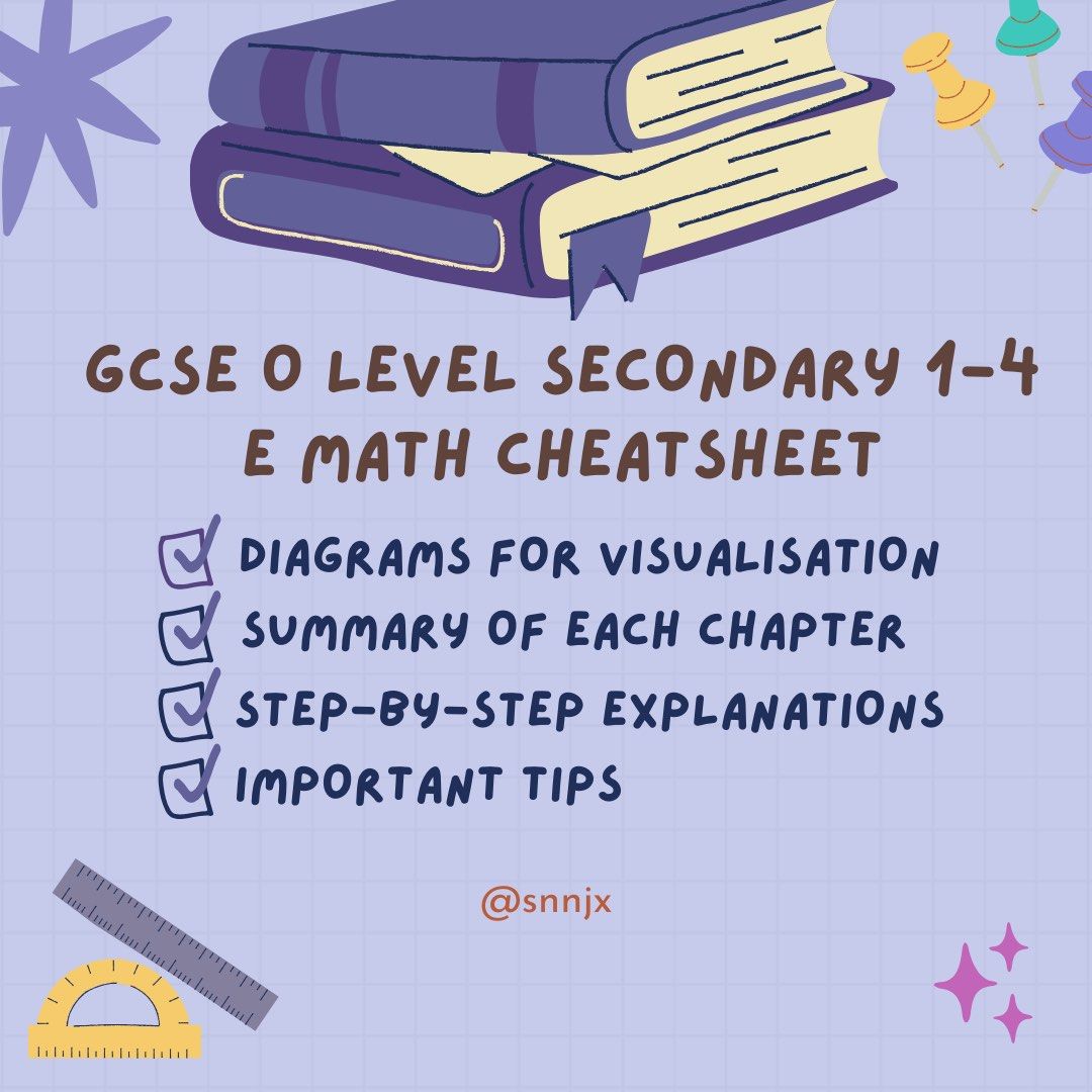 E Mathematics Notes Cheat sheet secondary 1,2,3,4 Summarised Cheap ...