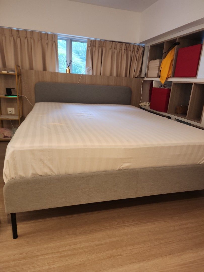 Excellent condition IKEA Slattum Queen size bed frame with Origins Mattress, Furniture & Home ...