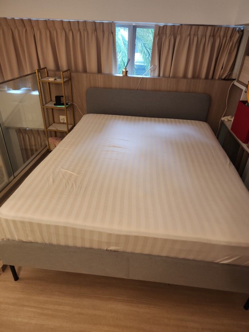 Excellent condition IKEA Slattum Queen size bed frame with Origins Mattress, Furniture & Home ...