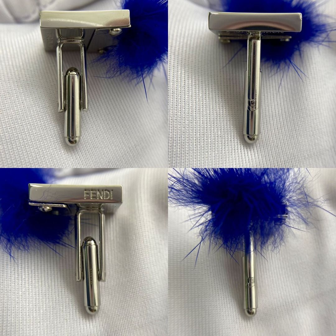 FENDI SILVER AND BLUE KARL LAGERFELD MONSTER FUR CUFF LINKS 237037998 ...