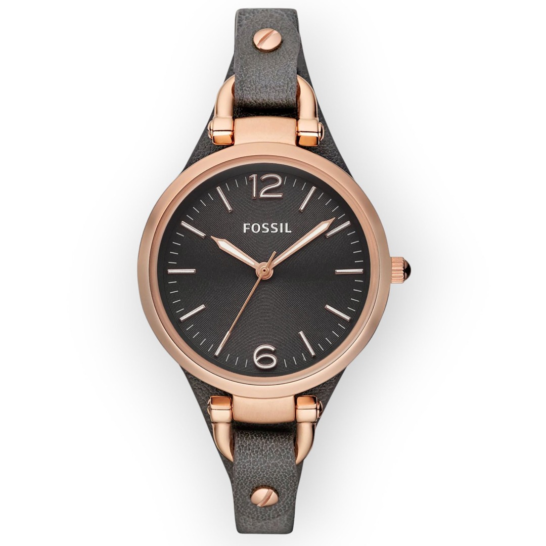 FOSSIL Women's Georgia Ash Gray Leather Strap Watch 32mm (Gray), Women ...