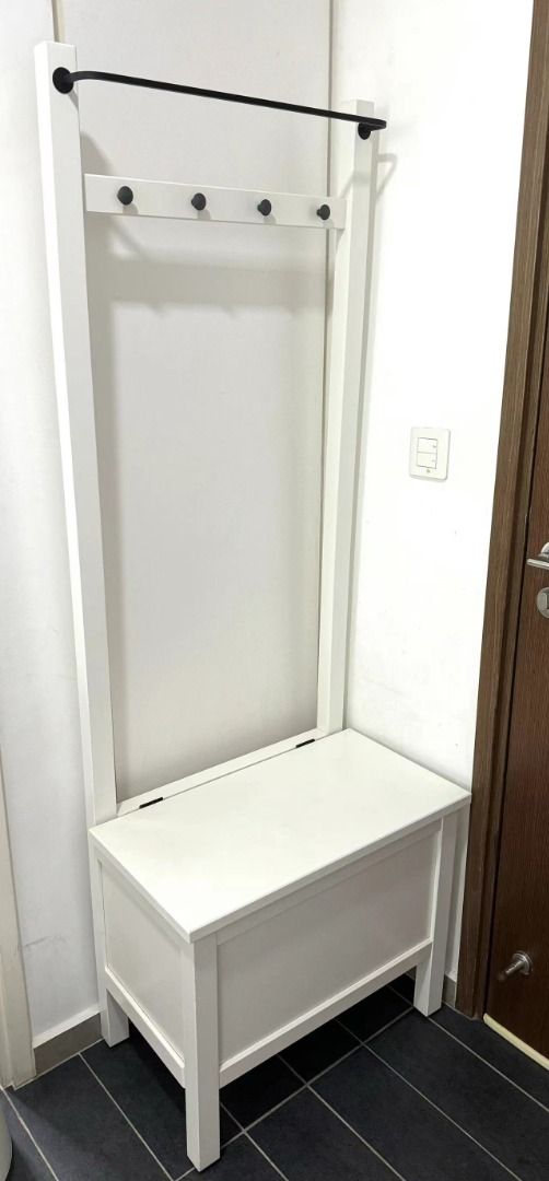 HEMNES Storage bench w towel rail/4 hooks, white,, Furniture & Home ...