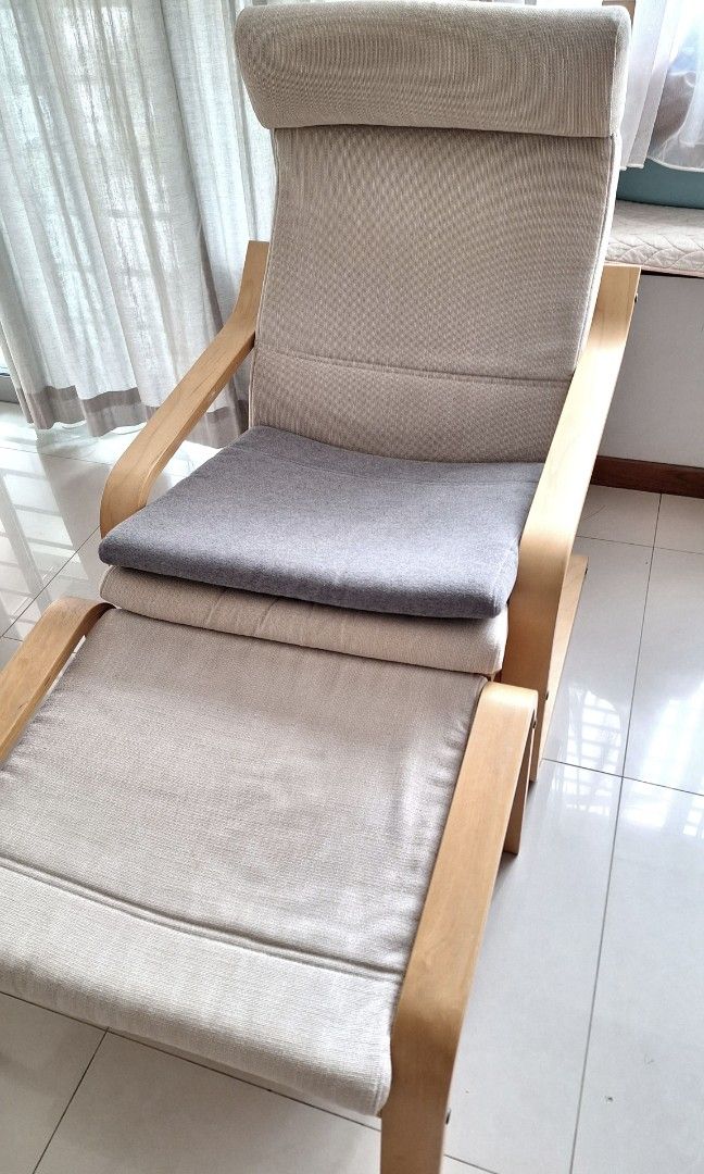 PREMIUM Ikea Poang Chair with foot stool $329, Furniture & Home Living ...