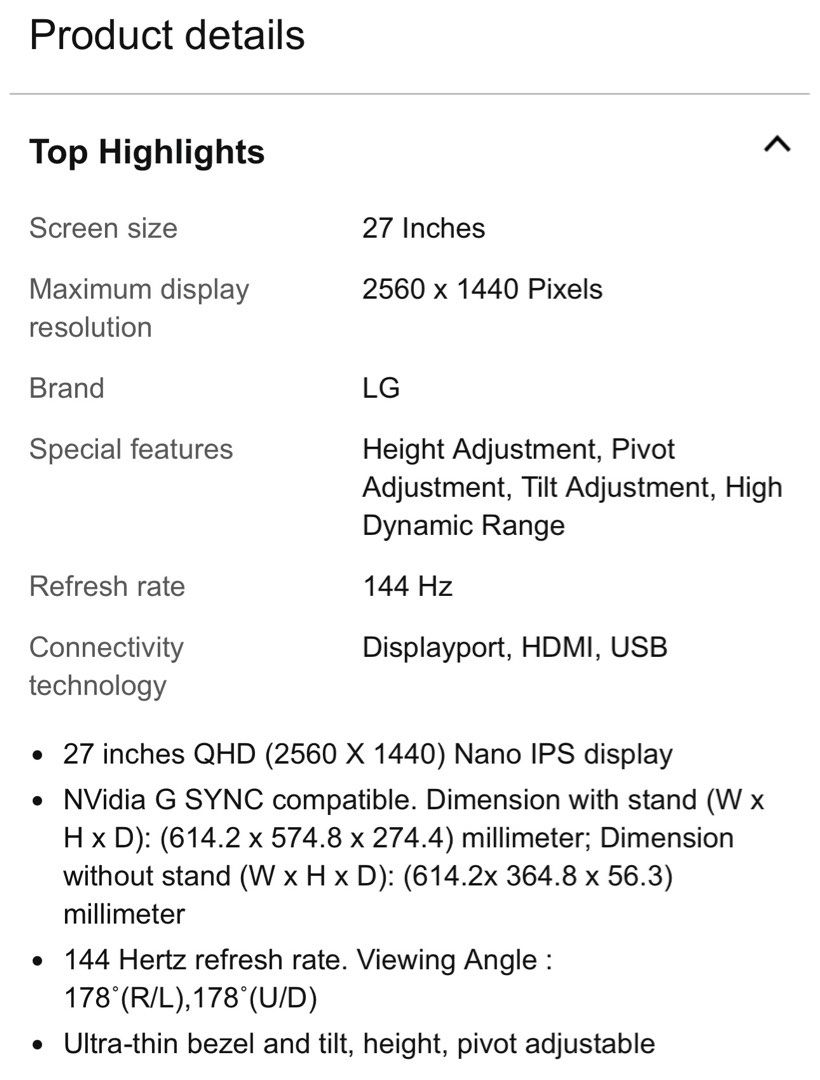 Lg Ultragear Gaming Monitor 27”qhd Nano Ips Display Computers And Tech Parts And Accessories