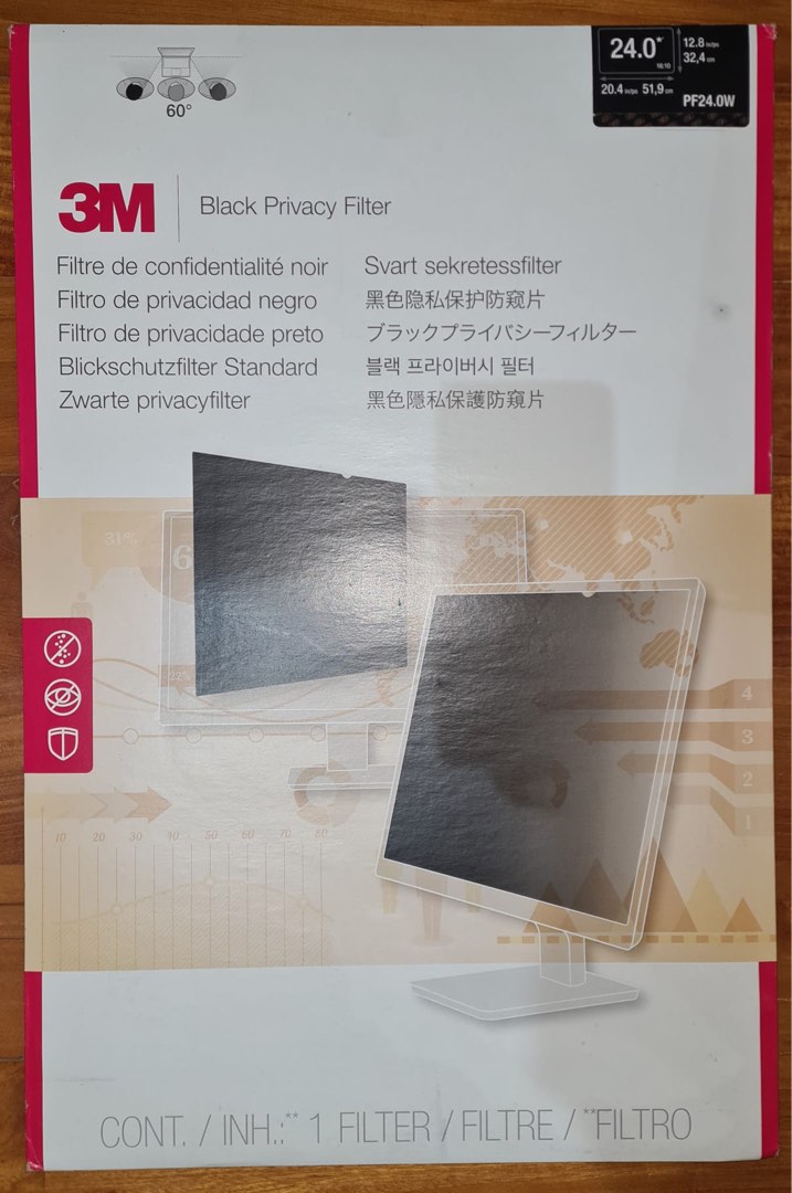 Like New 3M Black Privacy Filter 24”, Computers & Tech, Parts ...