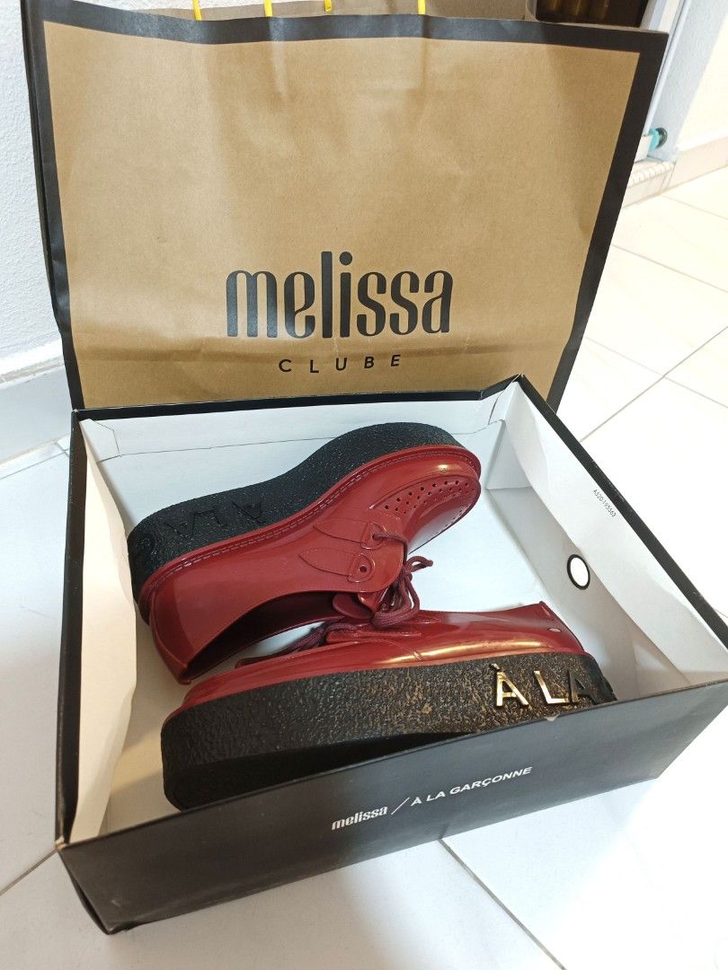 Melissa A La Garconne Creeper Platform Shoes Burgundy, Women's Fashion ...