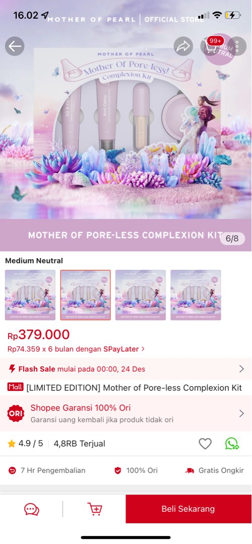 Mother of pearl PORE LESS COMPLEXION KIT- light neutral, Kesehatan ...