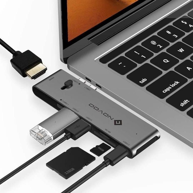 NOVOO USB C Hub, 7 in 1 USB C to HDMI Dual Type-C Adapter with HDMI 4K ...