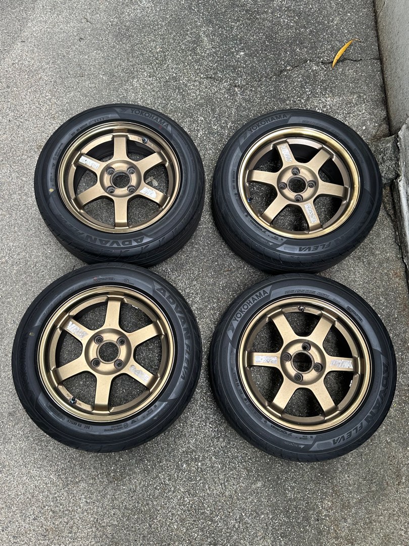 Original Rays TE37 15's Bronze, Car Parts & Accessories, Mags and Tires on Carousell
