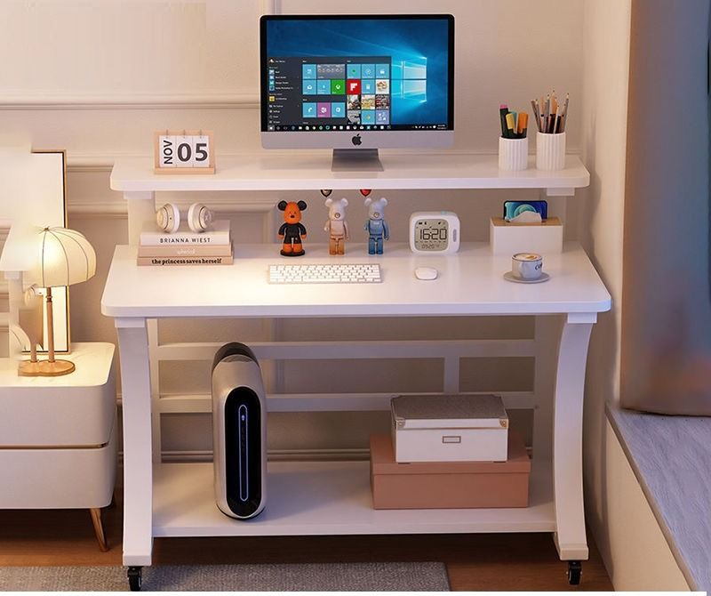 Rolling Dual-deck Desk, Modern Mobile Computer Desk, Anti-scratch ...