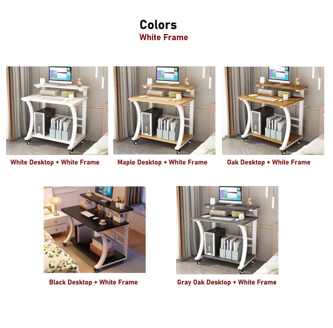 Rolling Dual-deck Desk, Modern Mobile Computer Desk, Anti-scratch ...